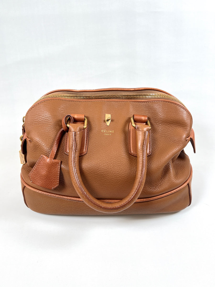 CELINE - VINTAGE TAN LEATHER BOWLING SHOULDER BAG – RE.LUXE AU